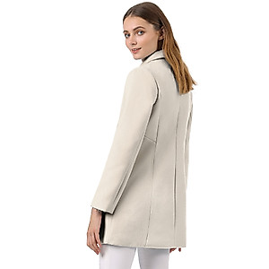 Allegra K Women's Peter Pan Collar Double Breasted Winter Long Trench Pea Coat Small Beige