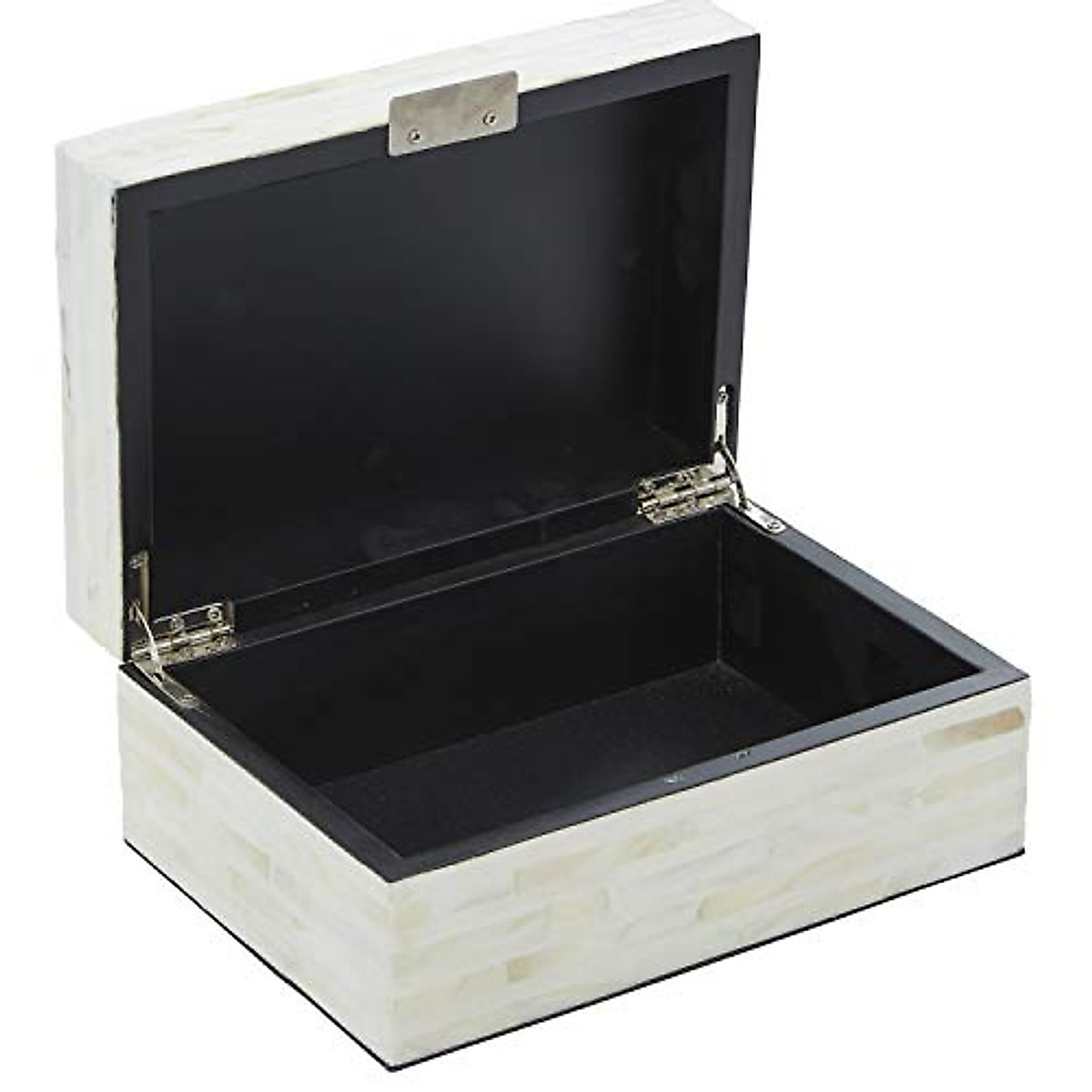 Deco 79 Mother of Pearl Handmade Box with Hinged Lid, Set of 2 12", 8"W, White
