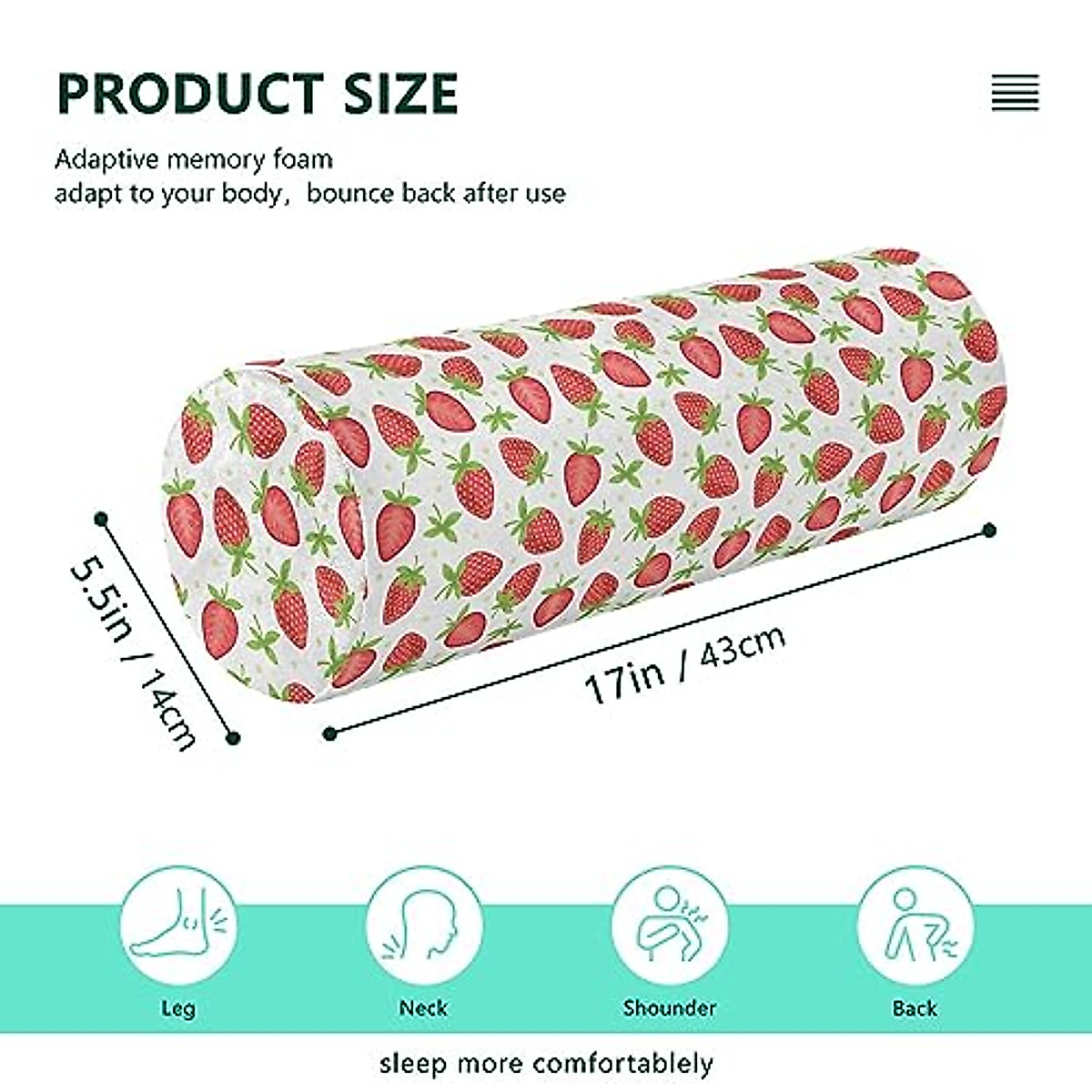 Vnurnrn Fruits Strawberry Neck Support Pillow Round Neck Roll Bolster Cylinder Pillow Cervical Pillows Body Pillow for Leg Knee Back Head Support for Work Women Men Traveling Headrest