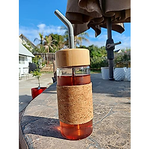 Miller Eclipse Cork Tea Infuzer Glass 12oz 350ml Iced Coffee Overnight Oats Dual-lid On the Go Stylish