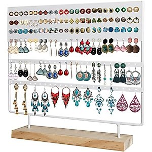 Brightdeco Earring Holder Organizer Earring Display Stand with Wooden Base White