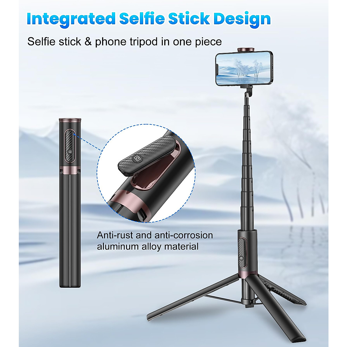 TONEOF 67" Cell Phone Selfie Stick Tripod,Smartphone Stand All-in-1 with Integrated Wireless Remote,Portable,Lightweight,Extendable for iPhone/Android(Black)
