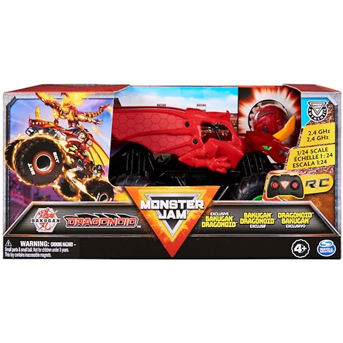 Monster Jam, Bakugan Dragonoid Remote-Control Monster Truck, Kids Toys for Boys and Girls Aged 4 and Up, 1:24 Scale