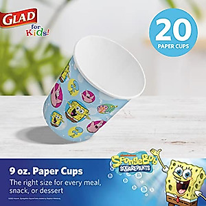 Glad for Kids 9oz Spongebob Squarepants Paper Cups, 120 Ct-Disposable Paper Cups with Spongebob and Patrick Design for Kids, Blue-Heavy Duty Paper Cups-Spongebob Cups, SpongeBob Drinking Cups