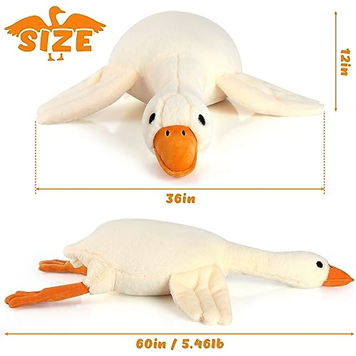Qicpi 60" Goose Stuffed Animal Weighted Plush Toy White Swan Throw Soft Plush Sleeping Pillow Stuffed Animal Toys for Kids Gifts