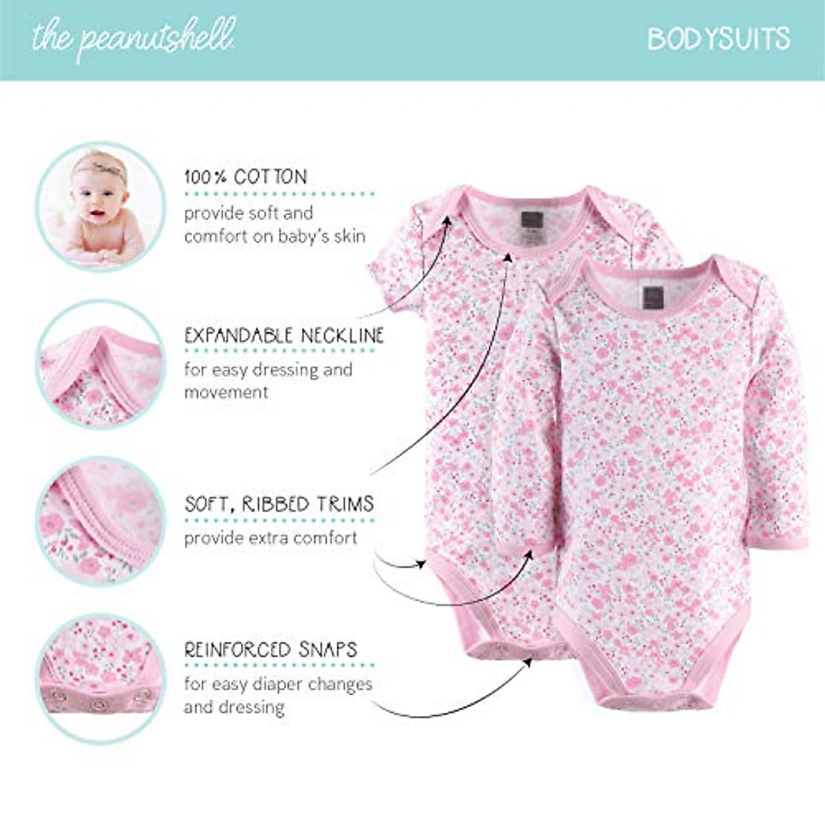 The Peanutshell Newborn Layette Gift Set for Baby Girls - 23 Piece Newborn Girl Clothes & Accessories Set - Fits Newborn to 3 Months - Floral
