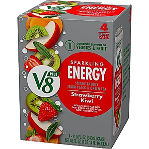 V8 +Energy Sparkling Strawberry Kiwi Juice Energy Drink, 11.5 fl oz Can (4 Pack)