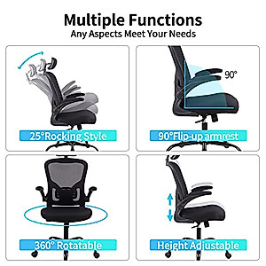 Flysky Ergonomic Office Desk Chair Breathable Mesh Swivel Computer Chair, Lumbar Back Support Task Chair, Office Chairs with Headrest and Flip-up Arms, Adjustable Height Executive Rolling Chair