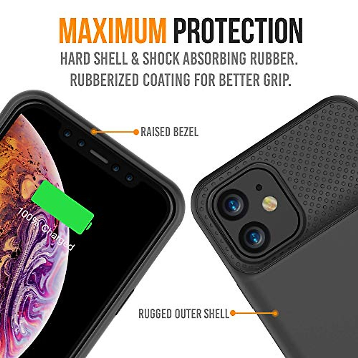 Alpatronix iPhone 11 and iPhone XR Battery Case, 5500mAh Slim Portable Protective Extended Charger Cover with Wireless Charging Compatible with iPhone 11 and iPhone XR (6.1 inch) - Black