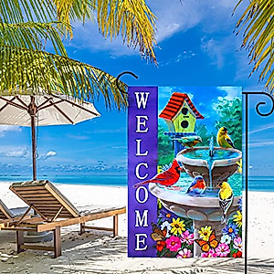 Welcome small garden flags birds Outside Vertical Double Sided Garden flags for all seasons Cardinal Birdhouse, winter Bird Yard Flags