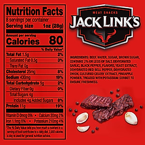 Jack Link's Steak Strips, Beef Jerky, Cracked Pepper & Garlic, Snack Bags, Thick Cut Protein Snacks, Ready To Eat - 11g of Protein, 80 Calories per Serving, Made with Premium Beef, 8 Oz (Pack Of 2)