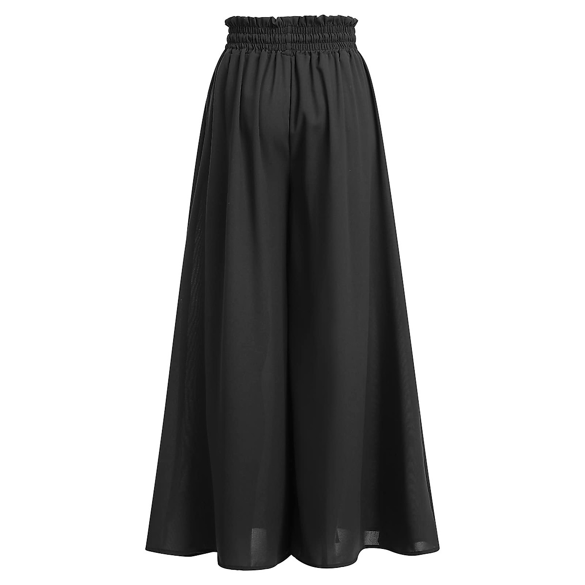 ODIZLI Flowy Beach Pants for Women Wide Leg Pants for Women Petite Length Palazzo Pants for Women High Waisted Beach Long Trousers Loose Fit Boho Pants Wrap Around Pants Gaucho Pants Black XL