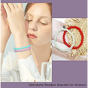 FIRAZIO 21Pcs 6mm Beaded Bracelets Handmade Stretch Glass Bracelet for Women Multicolor Crystal Beads Bracelet Elastic Round Bead Bracelets Jewelry