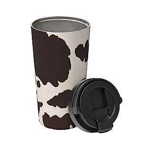 Insulated Coffee Mug Cow Fur Print 17oz Double Wall Vacuum Stainless Steel Tumbler With Leak-Proof Lid And Handle, Cute Travel Thermos Mug For Cold Hot Drinks