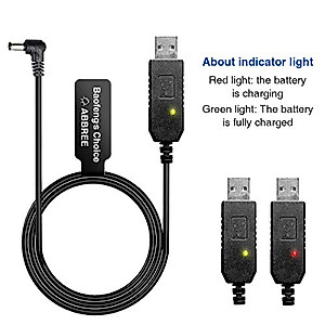 BAOFENG UV-5R Portable USB Charger Cable Indicator with Light for UV5R UV-82 BF-F8HP GT-3 UV-9R Plus Series Two Way Radios Charger(2Pack)