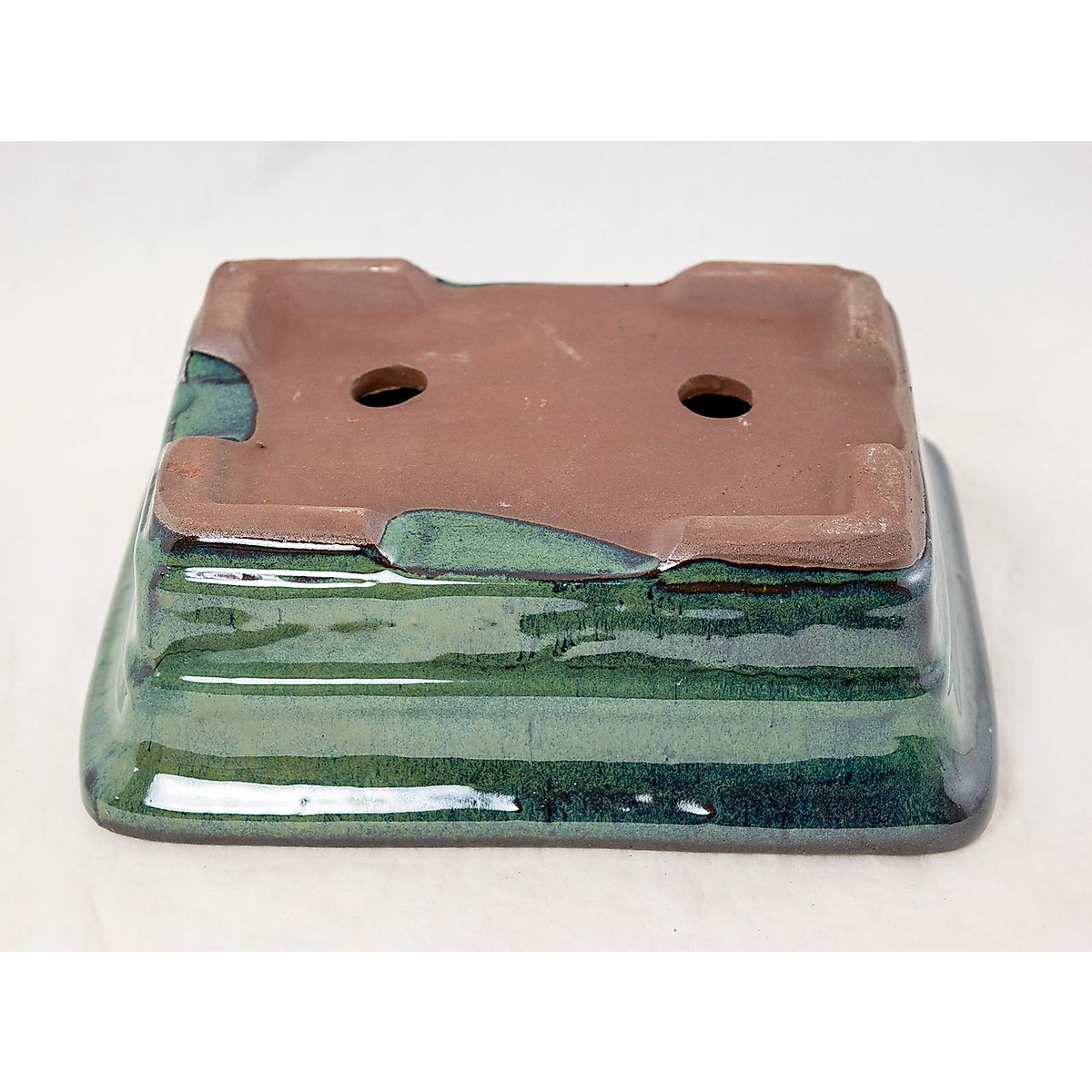 8" Rectangular Green Stain Bonsai/Succulent Pot + Tray + Rock + Mesh Combo