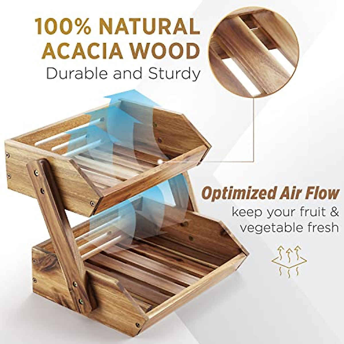 Fruit Basket, Fruit Bowl, 2 Tier Fruit Basket for Kitchen, Fruit Stand Storage Holder, Heavy Duty/Multipurpose/Large Capacity for Fruit, Vegetables, Bread Storage and Home Kitchen Countertop Organizer