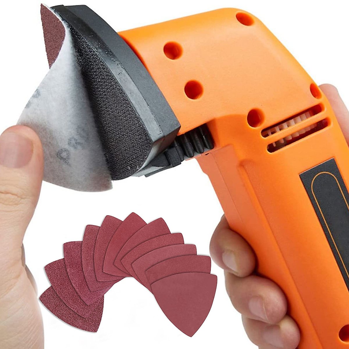 AUSTOR 100 Pieces Triangle Sanding Pads Triangular Sandpaper Sanding Sheets Fit for 3-1/8 Inch Oscillating Multi Tool Hook and Loop Assorted 40/60/80/120/180/240/320/400/600/800/1000 Grits, No Holes