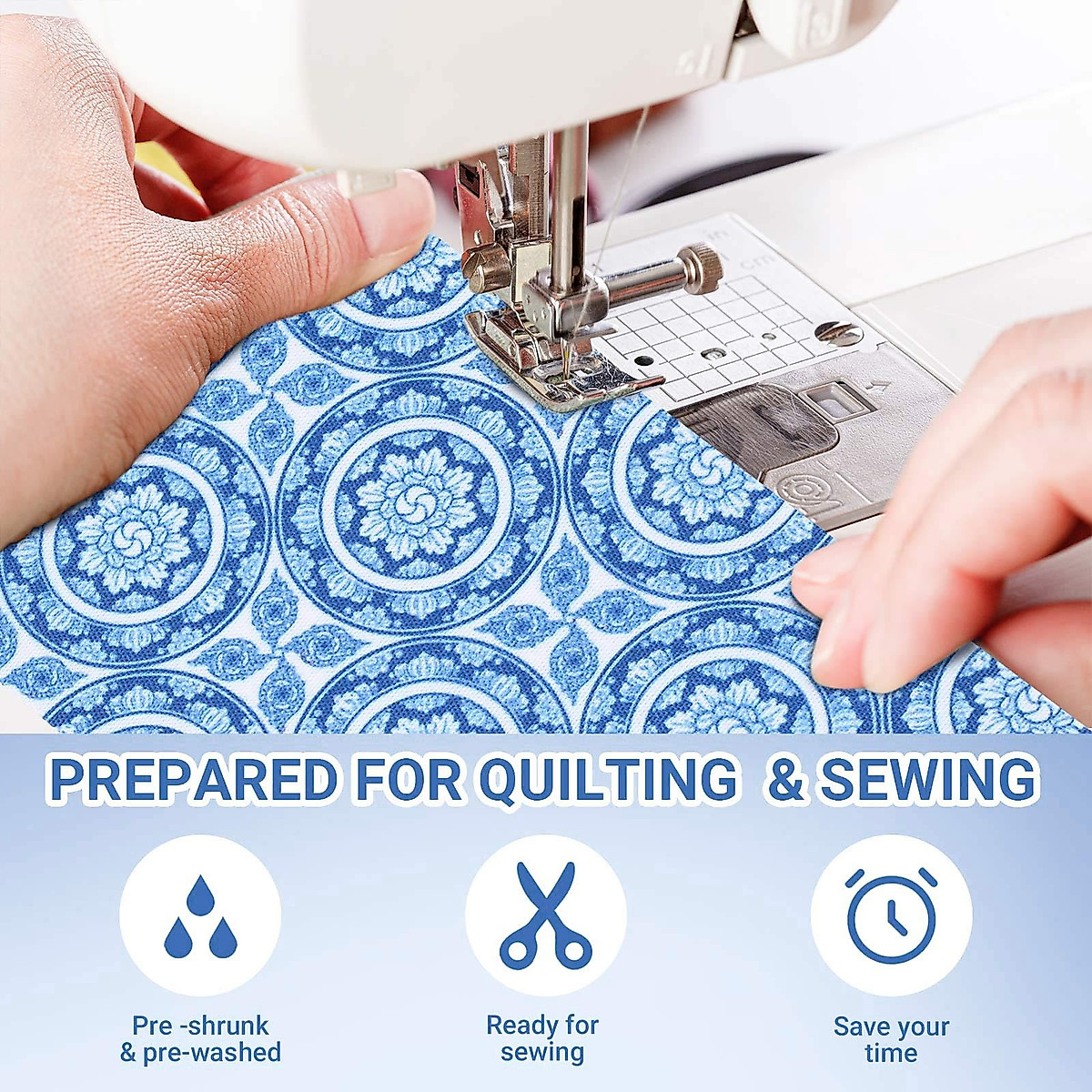 Bolsome 50Pcs Chinoiserie Jelly Polyester Fabric Roll White Blue Floral Quilting Strips Assorted Patterns Patchwork Craft Sewing Supplies for Quilters and Sewing Crafts, 39.37 × 2.55 Inch