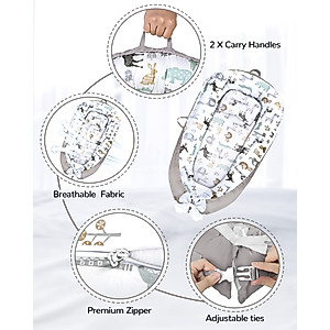 GIEFRNE Baby Nest Baby Lounger Newborn Bassinet Mattress for Baby 0-12M Portable Infant Floor Seat Co-Sleeping Baby Registry Search (Animal)