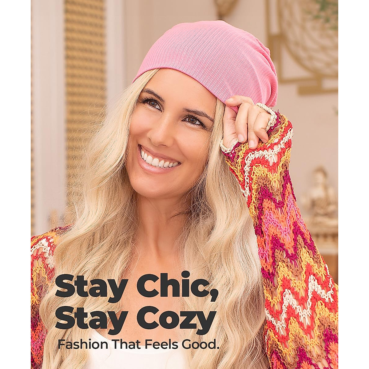 Lightweight Fashion Beanie for Men & Women - Soft Thin Ribbed Modal - Slouchy Style Black