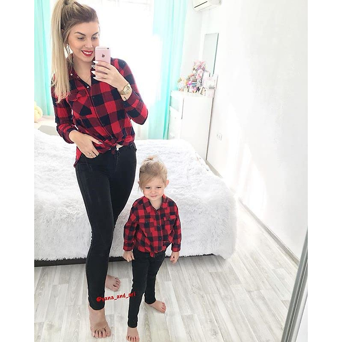 Toddler Baby Boys Girls Flannel Plaid Shirt Long Sleeve Lepel Button Down Back Letters Print Shacket Coat Top (Red Kick It with Mom,1-2 Years)