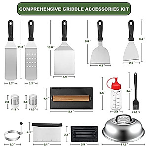 18PCS Griddle Accessories Kit, Flat Top Grill Accessories Set for Blackstone and Camp Chef, Grill Spatula Set with Enlarged Spatulas, Basting Cover, Scraper for Outdoor BBQ