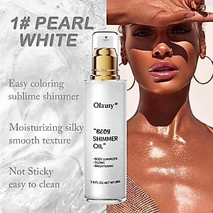 Shimmer Body Oil, Highlighter Makeup Smooth Glitter Glow Liquid Foundation for Face & Body,Liquid Illuminator Body Shimmer Lotion for Women (1# Pearl White)