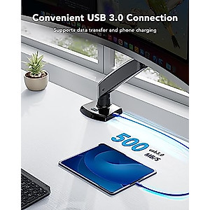 HUANUO Gas Spring Single Monitor Stand, Ultrawide Vesa Mount with Clamp and Grommet Base for 13 to 35 LCD Computer Screen, Upgraded Desk Arm with USB, Holds 4.4 to 26.4 lbs