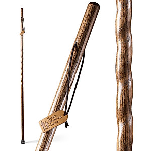 Brazos Handcrafted Wood Walking Stick, Twisted Oak, Trekker Style Handle, for Men & Women, Made in the USA, Brown, 55"
