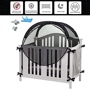 JOINSI Safety Crib Tents to Keep Toddler in, Pop Up Baby Mosquito Net Cover Bed Canopy for Infant - Black