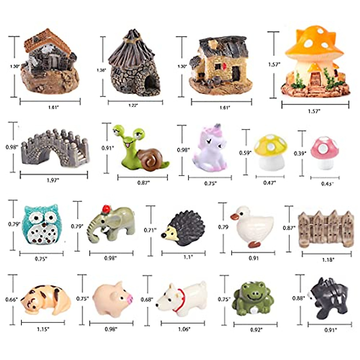 104 PCS Miniature Fairy Garden Accessories, Including Fairy Garden Animals, Mini Garden Houses and DIY Fairy Garden Dollhouse Decoration,Miniature Figurines, Micro Landscape Ornaments, Garden DIY Kit
