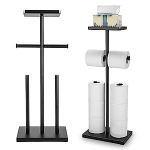Standing Toilet Paper Holder, Free-Standing Toilet Paper Stand for 8 Mega Rolls, Metal Tissue Storage Shelf for Bathroom