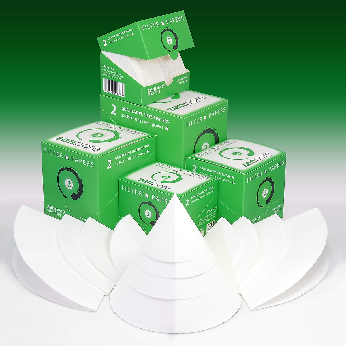 Qualitative Filter Paper 24 cm Quadrant Folded Filter Paper, Qualitative Grade 2 - ZENPORE Slow Flow 240 mm (50 Discs)