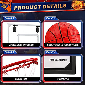 Mini Indoor Basketball Hoop for Door, Over Door Basketball Hoop for Kids Adults with Large 9 Inch Dunk Rim 4 Mini Replacement 6" Basketballs Sport Game Gift for 6 7 8 9 10 11 12 Years (15.8"x11.7")