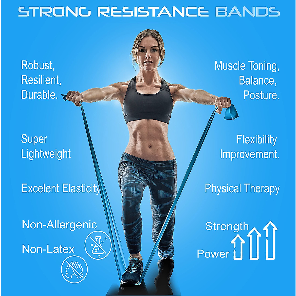 Resistance Bands Set. 5 Pack Non-Latex Physical Therapy, Professional Elastic Band. Perfect for Home Exercise, Workout, Strength Training, Yoga, Pilates, Rehab or Gym Leg Upper, Lower Body