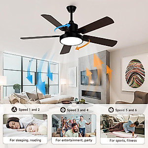 Obabala Ceiling Fans with Lights and Remote, Outdoor/Indoor Black Fan with Lights for Patio Bedroom Living Room，52 Inch