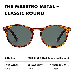 Prive Revaux The Maestro Metal Classic Round Sunglasses – Polarized, 100% UV Protection – For Men & Women – Tortoiseshell