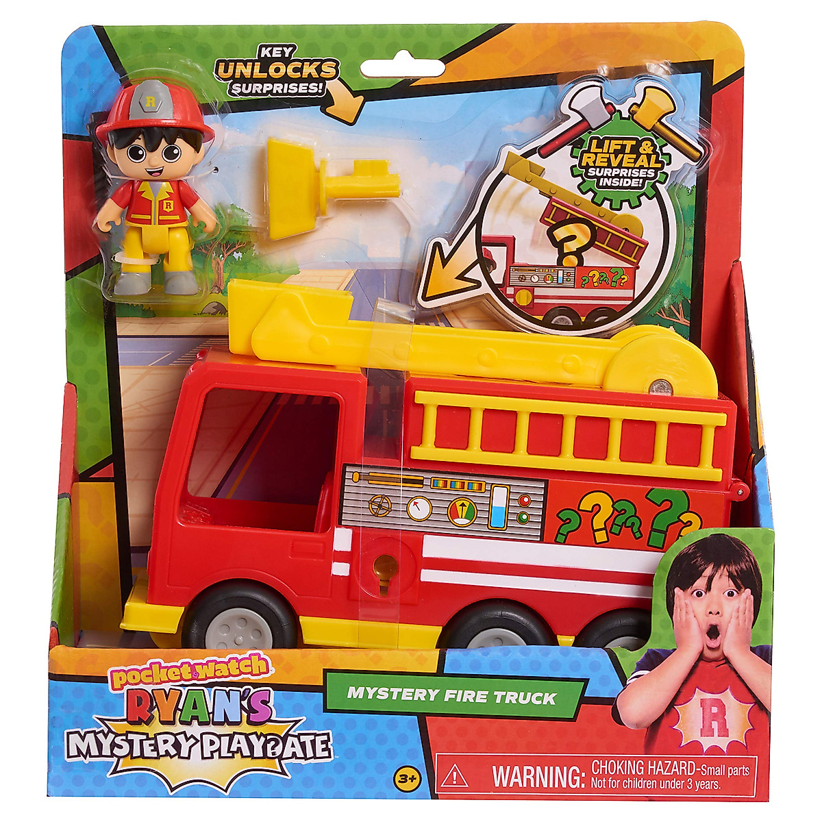 Ryan's Mystery Playdate Mystery Fire Truck, Includes 1 Ryan Figure and Mystery Accessory, Kids Toys for Ages 3 Up by Just Play