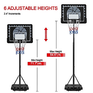 Topeakmart Portable Basketball Hoop System Free Standing Basketaball Goal Set 7.7ft-8.7ft Baskatball Net Stand with 32'' PE Backboard & Fillable Base