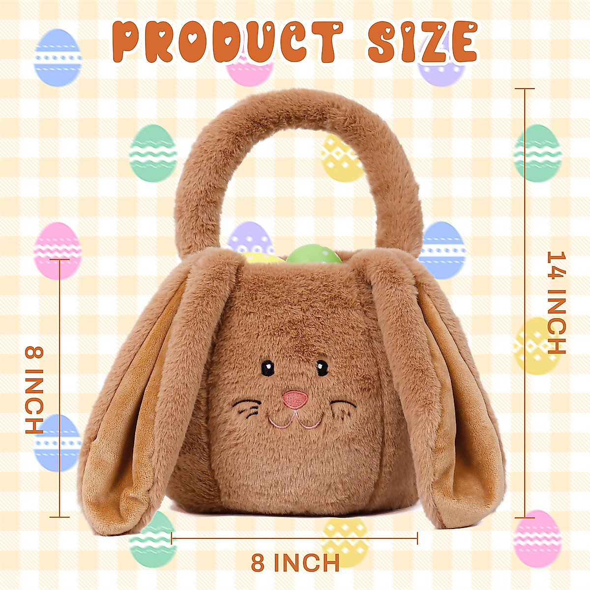 OurHonor Easter Basket Plush, Bunny Easter Basket For Kids, Plush Easter Buckets With Long Ear Easter Bags for Boys Girls, Easter Tote Bags For Decorations Gifts Storage (Brown)