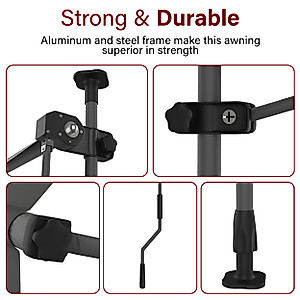 STEELAID Manual Retractable Awning – 59” Non-Screw Outdoor Sun Shade – Adjustable Pergola Shade Cover with UV Protection – 100% Polyester Made Outdoor Canopy – Ideal for Any Window or Door