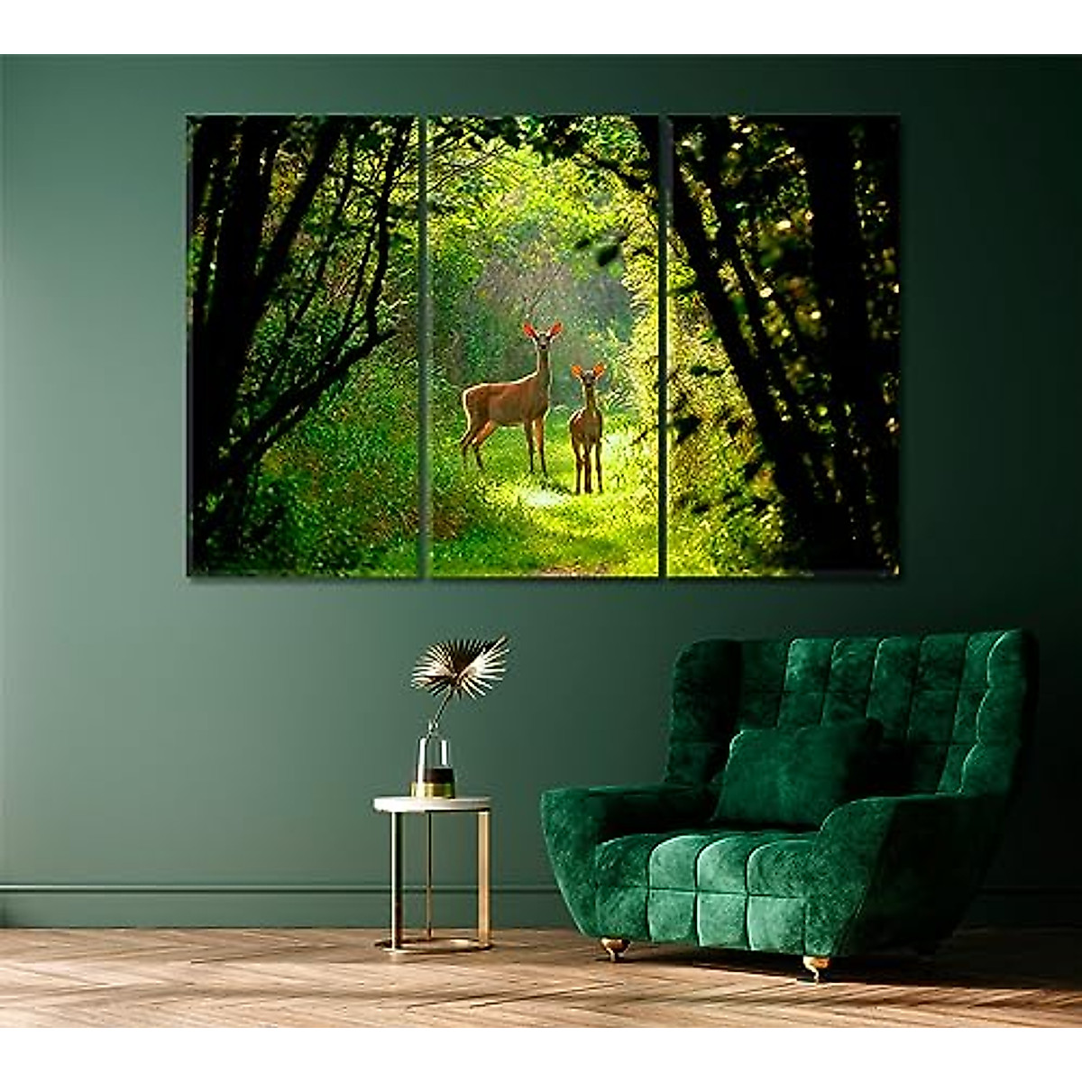 White Tailed Deer with a Fawn in the Forest Canvas Print 1 Panel / 36x24 inches