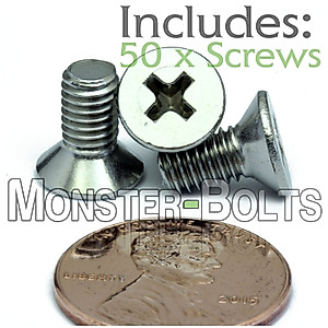 MonsterBolts - M5 x 10mm Phillips Flat Head, DIN 965, Stainless Steel, 50 Pack