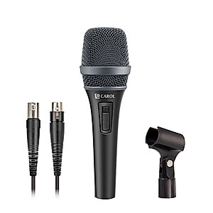 CAROL AC-900S Dynamic Vocal Microphone with Supercardioid, ON/Off Switch, for Singing, Live Stage, Studio Recording, Streaming, w/ 14.8ft Detachable XLR to XLR and Mic Clip (Black)