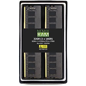 NEMIX RAM 32GB (2X16GB) DDR4 2133MHZ PC4-17000 2Rx8 1.2V 288-PIN Non-ECC UDIMM Unbuffered Desktop Memory KIT