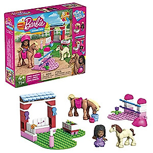 Mega Barbie Pets Horse Toy Building Set with Micro-Doll and Accessories, 1 Horse and 1 Pony, Easy-to-Build Horse Jumping Playset