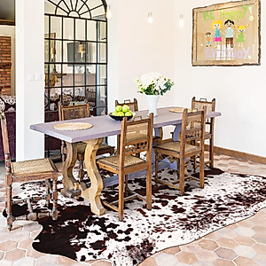 SVATOUCH Premium Cowhide Rug 4.6 x 5.2 Feet,Western Decor Faux Cowhide Rug,Thickened Cow Print Rug,Cow Rug for Bedroom Living Room Home Office Decor