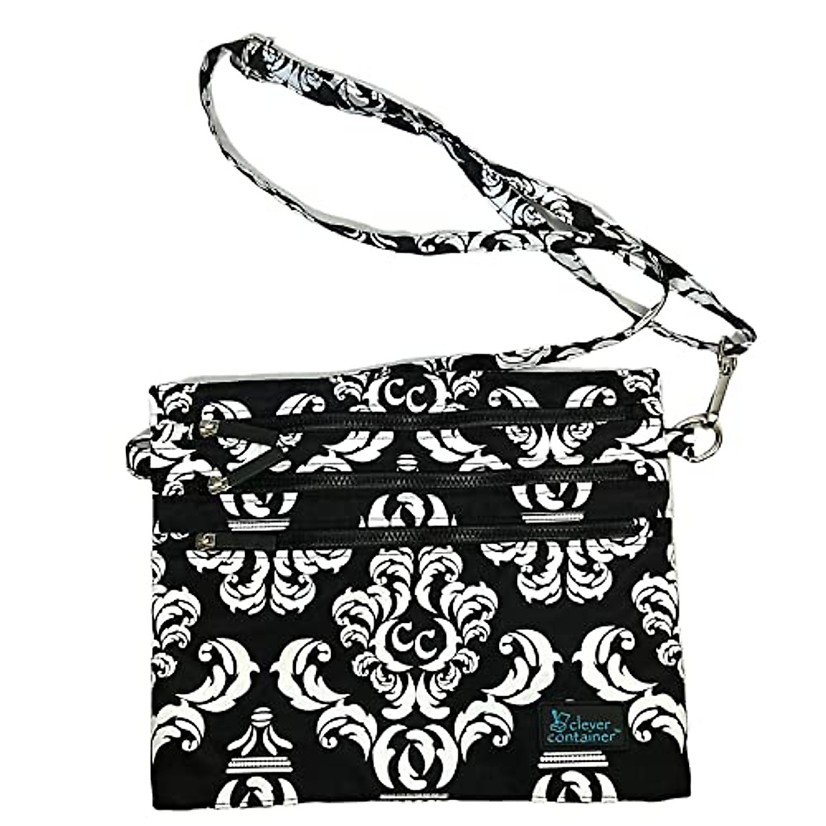 RoomForLife - Trendy Crossbody Quad Zipper Bag - Color : Damask Black - Handbag - Purse - Compact bag