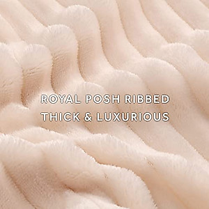 Sunbeam Royal Posh Ribbed Champagne Heated Personal Throw / Blanket, Cozy-Warm, Adjustable Heat Settings